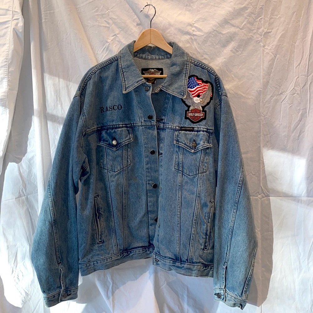Harley Davidson Denim Jacket With Patches - Men’s Xl - Gem